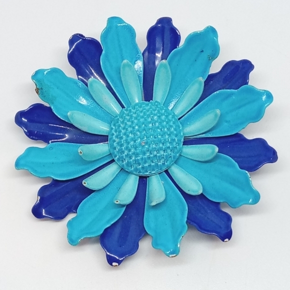 Jewelry | Vintage Large Blue Tones Enameled Flower Pin Brooch | Poshmark